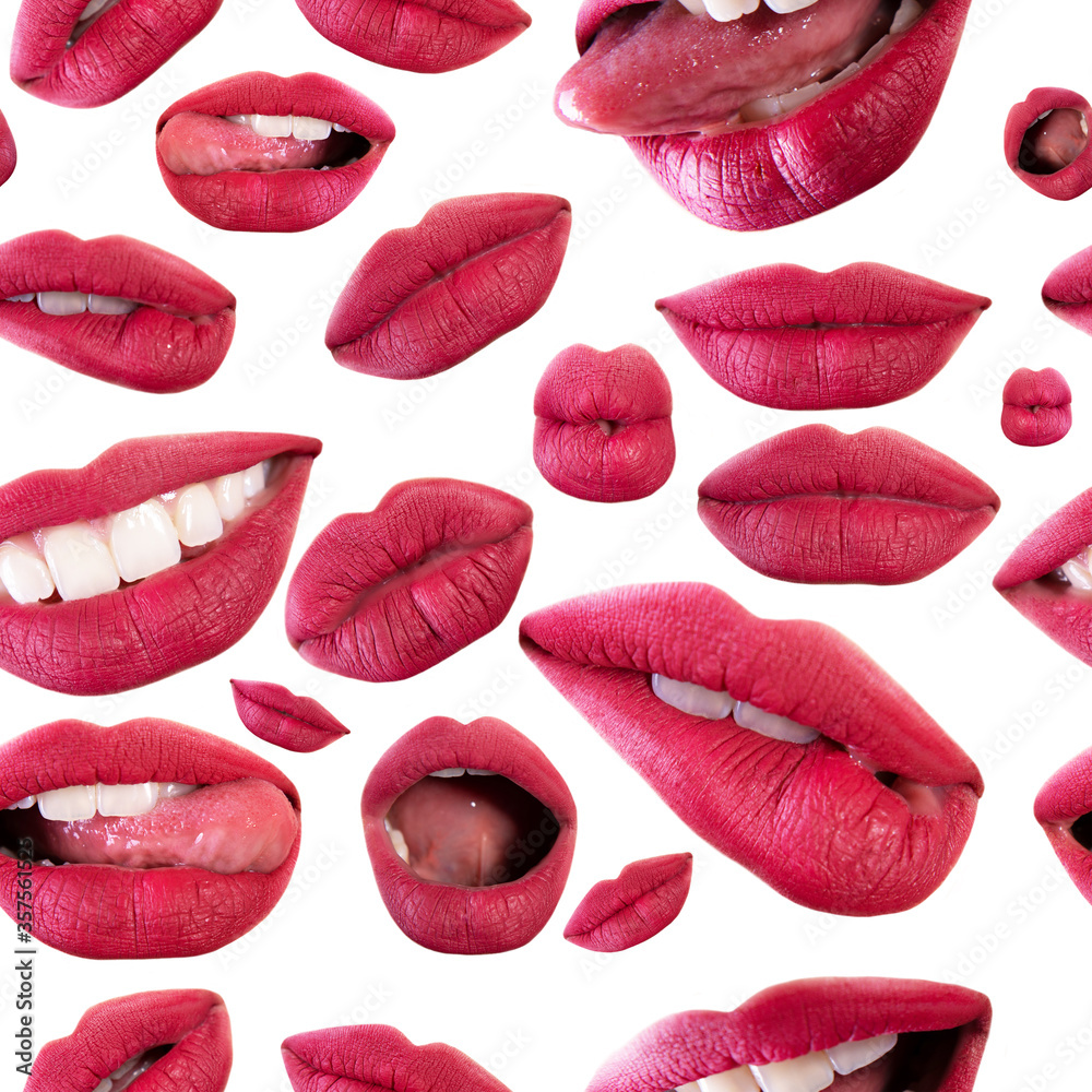 Seamless pattern of seductive beautiful female lips with different ...