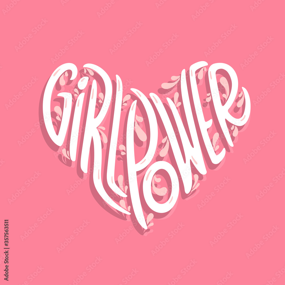Girl Power heart shaped typography. Vector illustration. Stock Vector ...