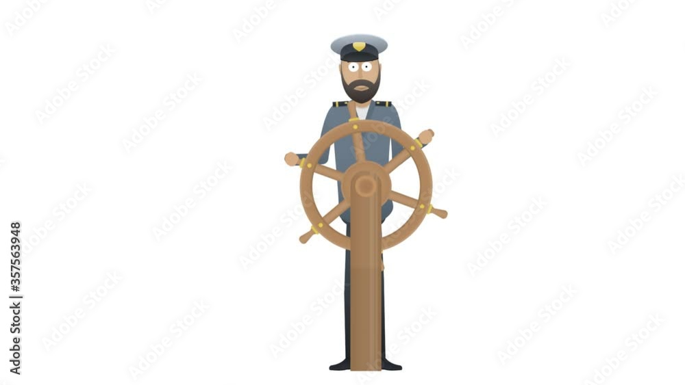 Ship captain. Animation of a sailor at the wheel. Control of the ship ...