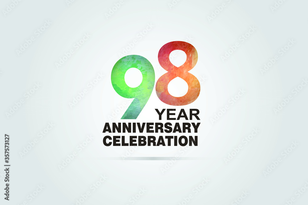 98 year anniversary celebration logotype with watercolor Green and ...