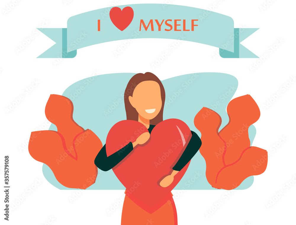 Self esteem vector illustration. Flat tiny personal confidence persons ...