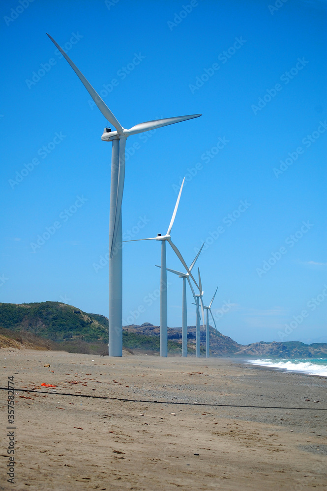 Bangui Wind Farm windmills in Ilocos Norte, Philippines Stock Photo ...