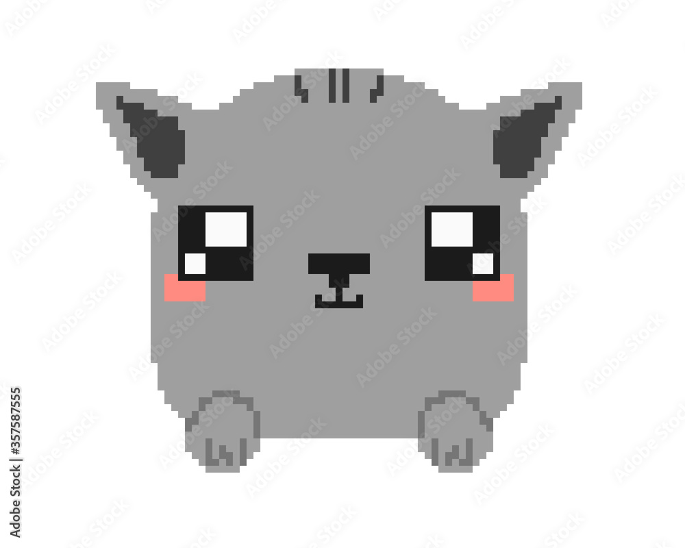 Pixel art: the face and paws of a smiling cute cat. Stock Illustration ...