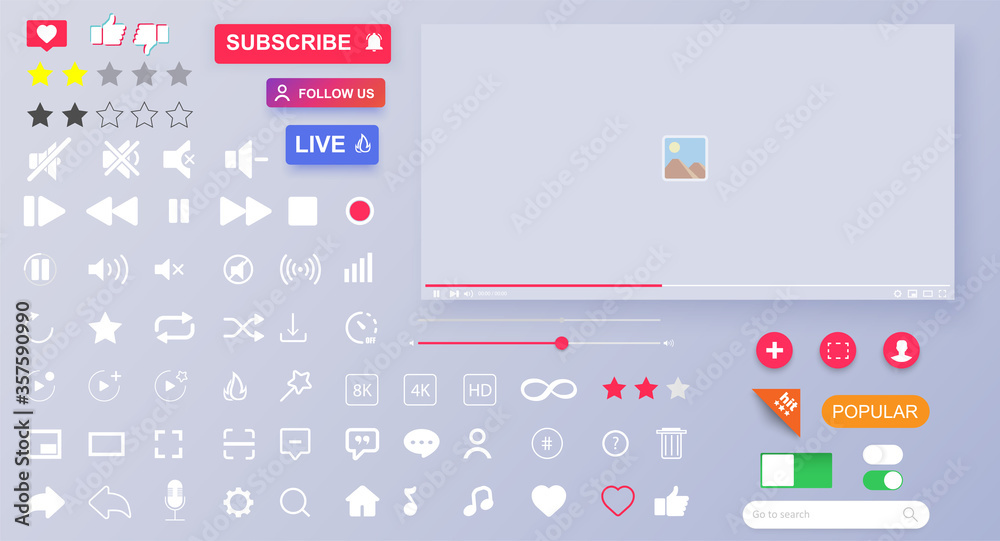 Screen player and icon templates. App UX web buttons layouts, ui ...