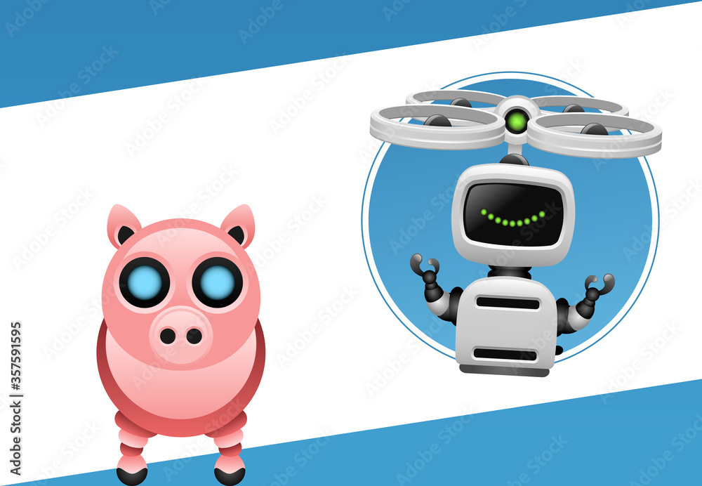 Cute robot character with pig robot.Vector illustration of illustration ...