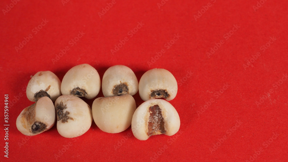 Job's Tears, also known as adlay and coix on red background. Popular in ...