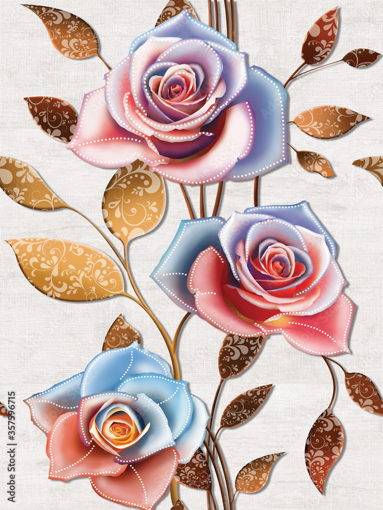 Rosa Flor wall Decor, Seamless pattern with flowers and exotic leaves ...