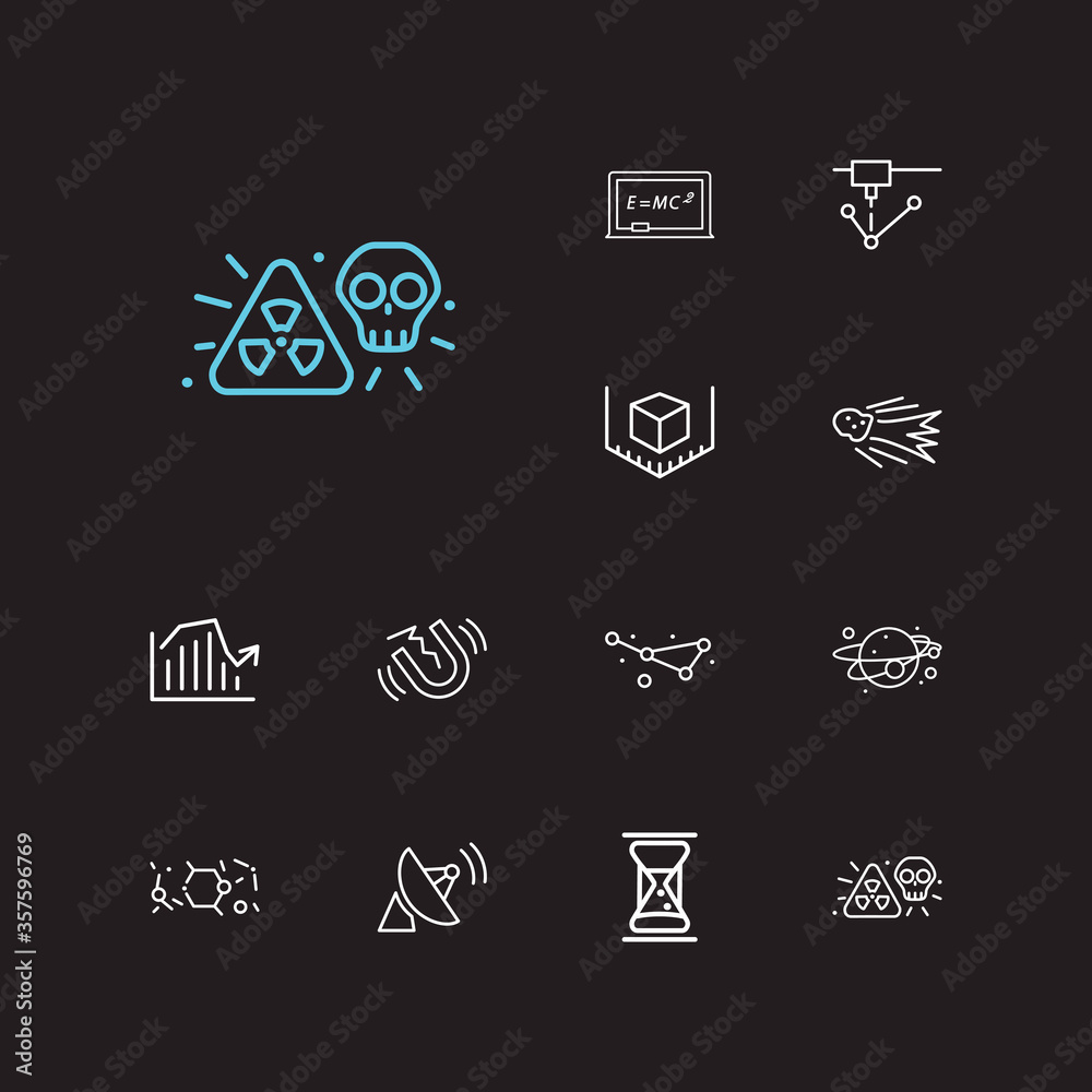 Physics icons set. Condensed matter physics and physics icons with ...
