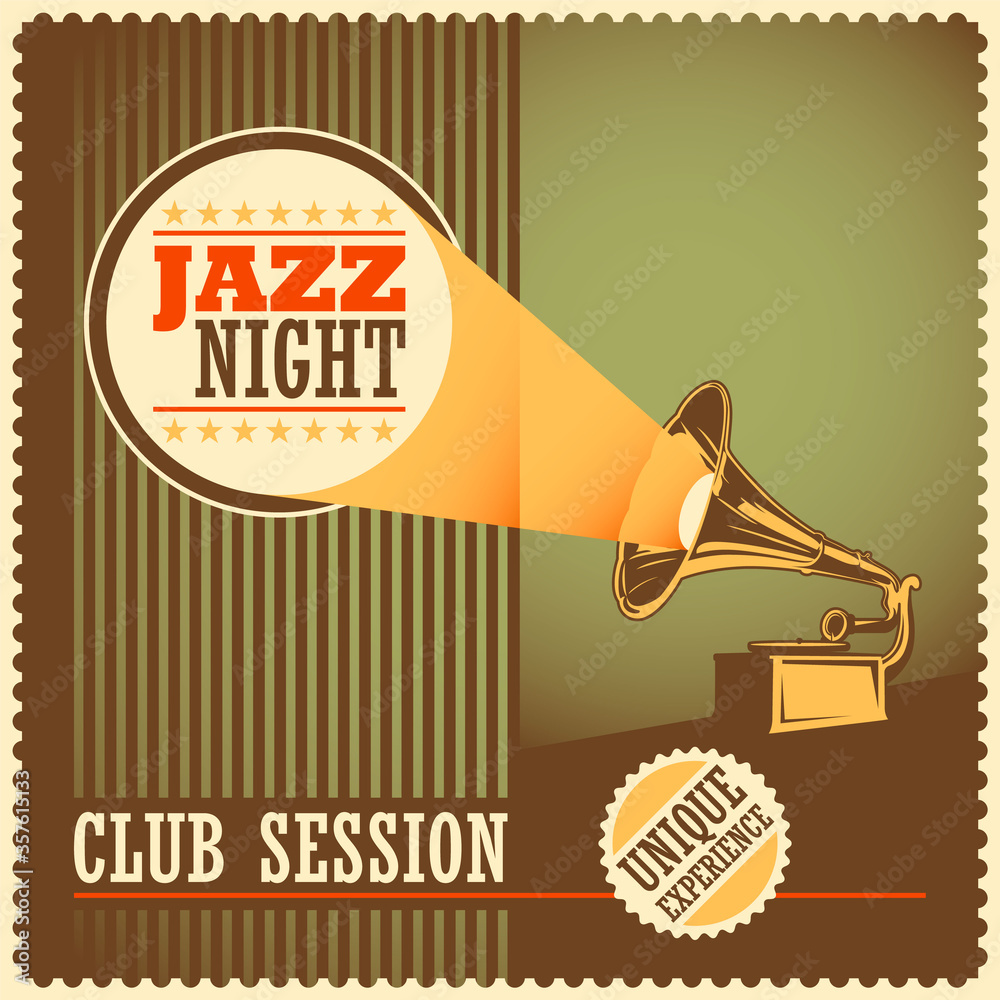 Vintage style jazz background design with phonograph. Vector ...