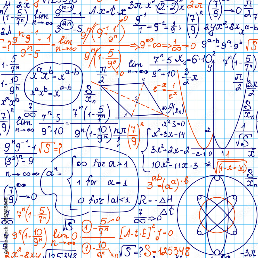 Math vector seamless educational pattern with formulas, equations and ...