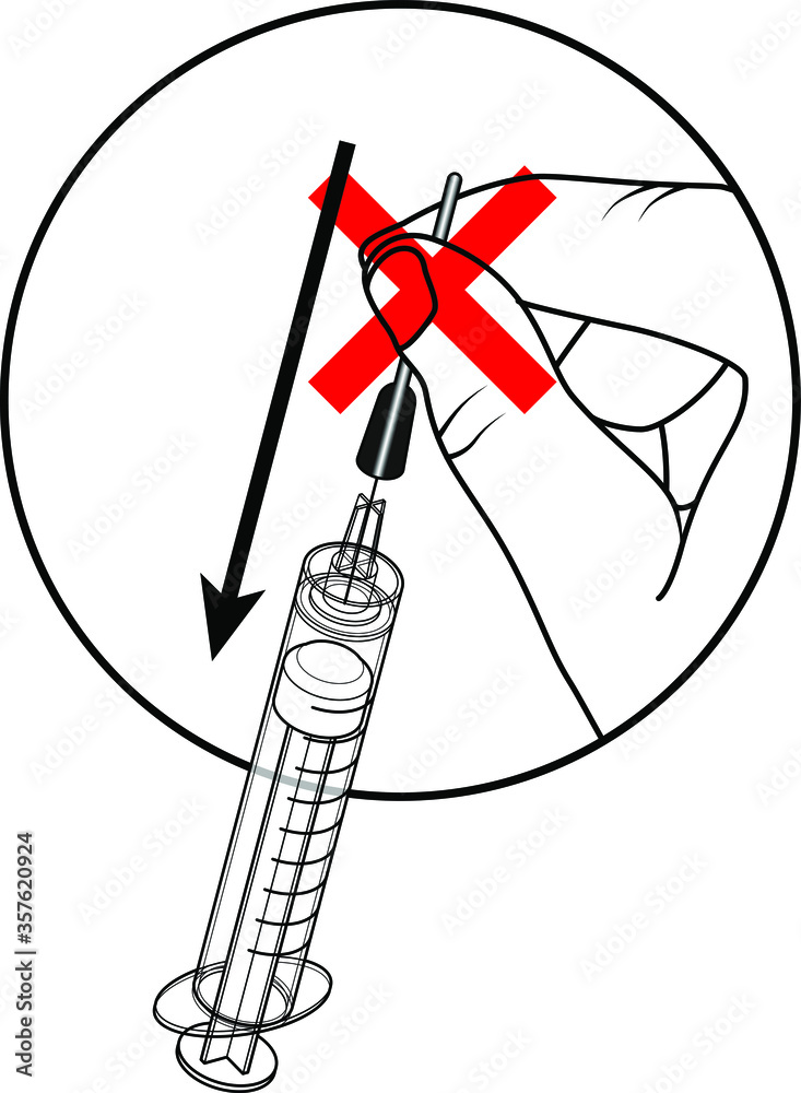 Syringe / sharps disposal icon / sign - do not recap a used syringe ...