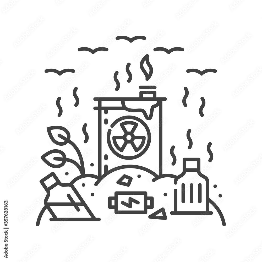 Land degradation black line icon. Ecological disaster. Sign for web ...