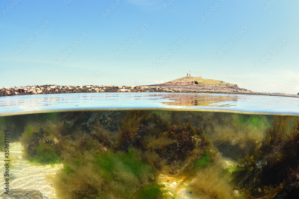 erquy (cote armor ) - plage saint michel avec son ilot Stock Photo ...