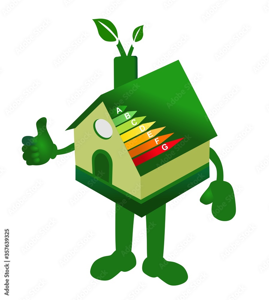 Cartoon green energy efficient house showing Thumbs up finger Stock ...