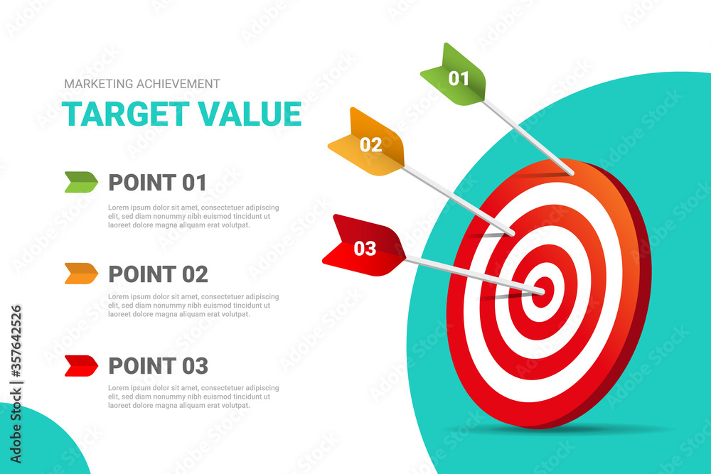 Target infographic value with three arrows for step goals. เวกเตอร์ ...