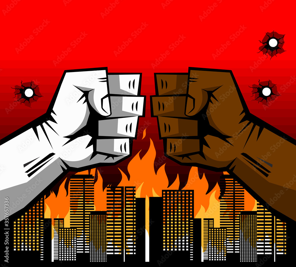 BLM protest concept poster. Black lives matter and fighting of white ...