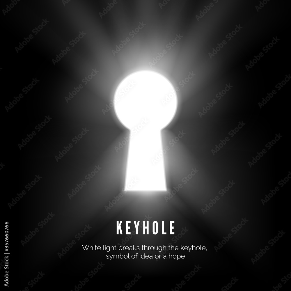Keyhole. White light breaks through the keyhole symbol of idea or hope ...