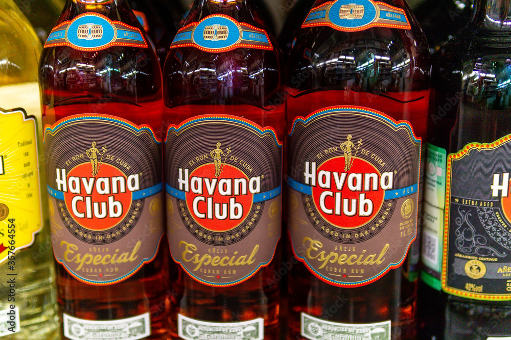 Tyumen, Russia-June 05, 2020: Bottle of Havana Club, a brand of rum one ...