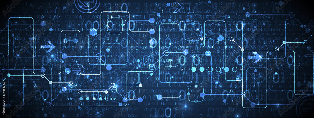 Abstract Technology Concept With Binary Code Circuit Board High Computer Color Background