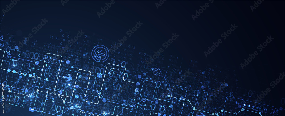 Abstract Technology Concept With Binary Code Circuit Board High Computer Color Background