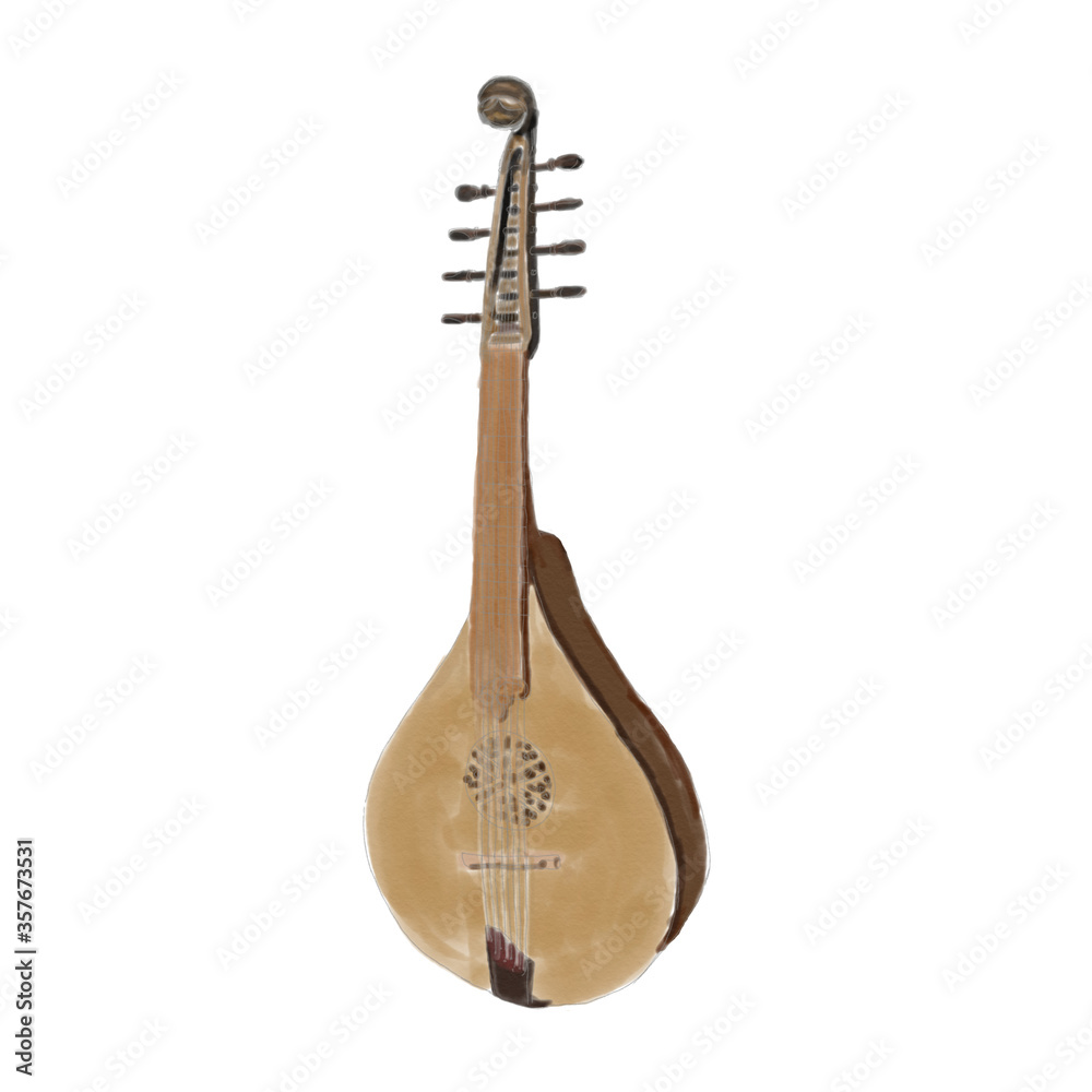 Lute-Guitar watercolor drawing. Musical instrument Stock Illustration ...