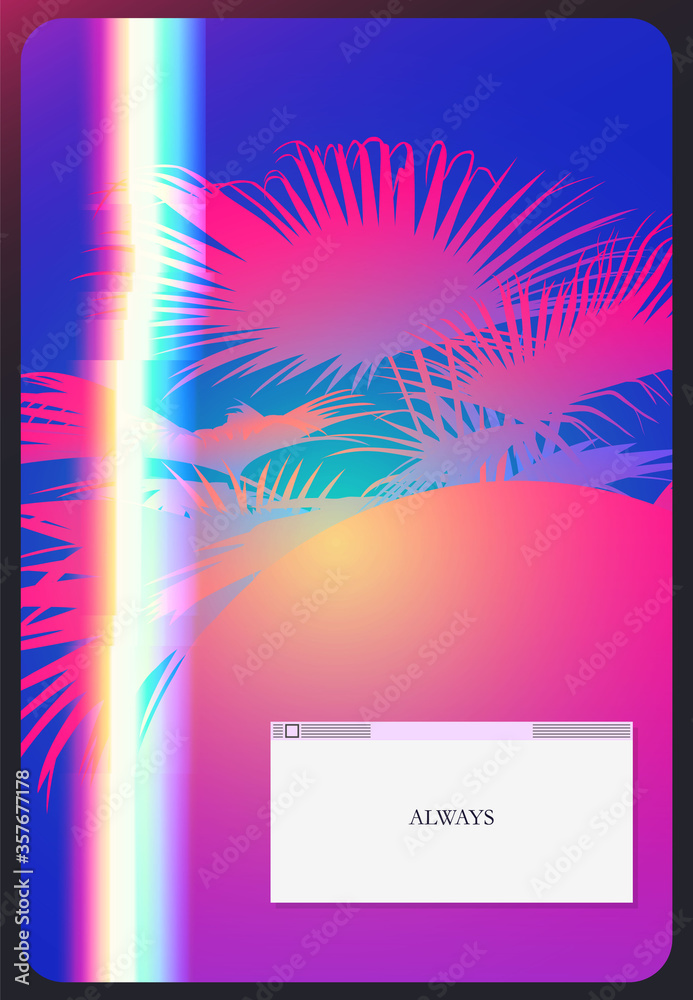 Tropical palm tree and Sphere shape with VHS - rgb light overlay ...