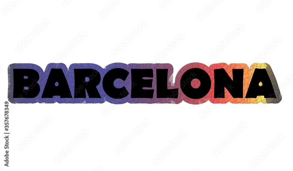 Palabra Barcelona en mayusculas de color negro con un borde de colores ...