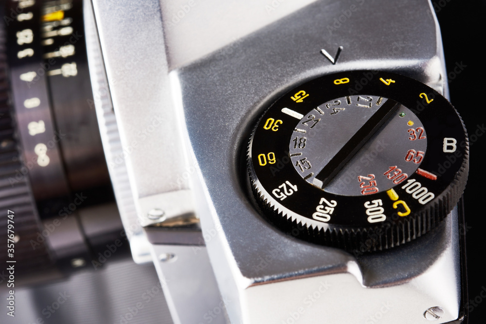 Shutter speed and sensitivity dial old vintage photo camera Stock Photo ...