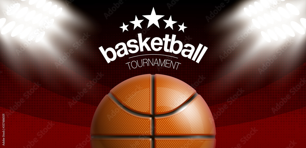 Basketball modern sports poster design banner with 3d realistic shiny ...