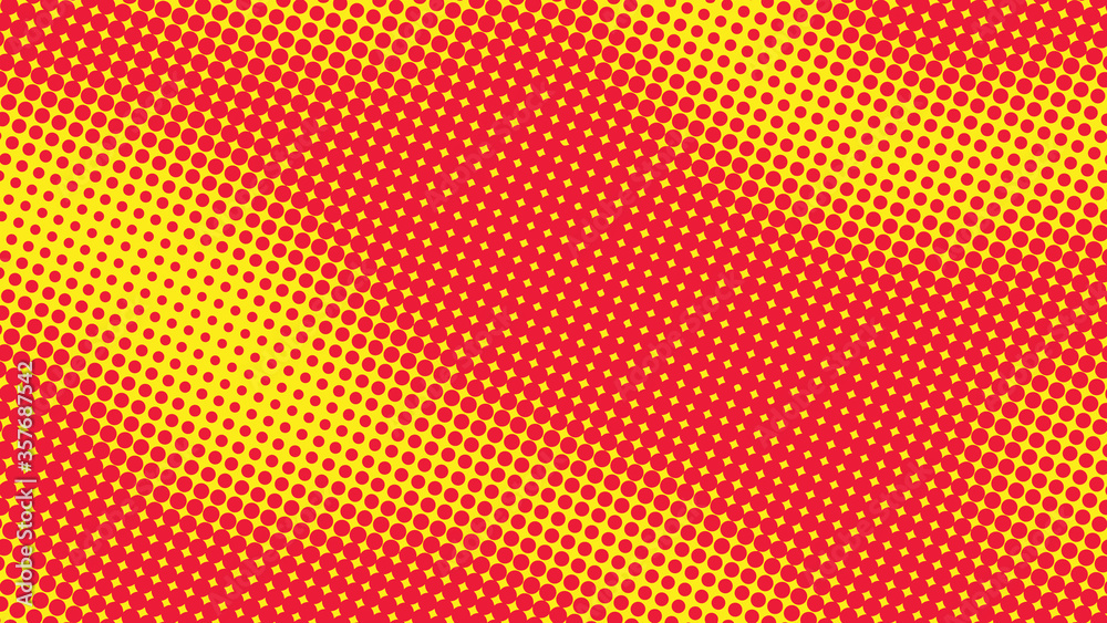 Bright red and yellow pop art background in retro comic style with ...