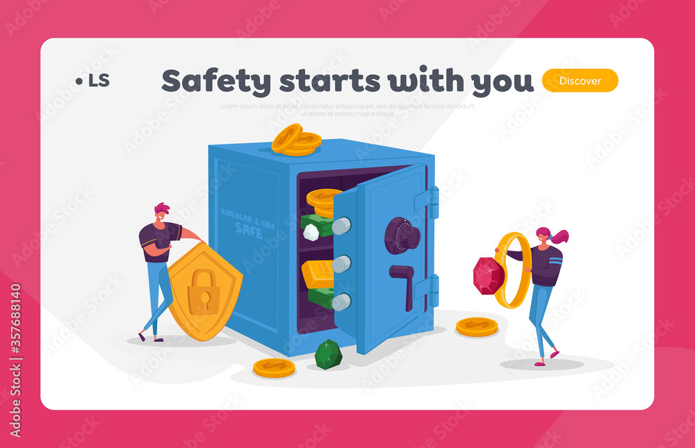 Investment and Safety Landing Page Template. Tiny Characters Put ...