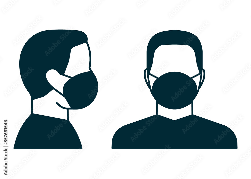 Wear a face mask, sign. Head human with respirator protective mask on ...