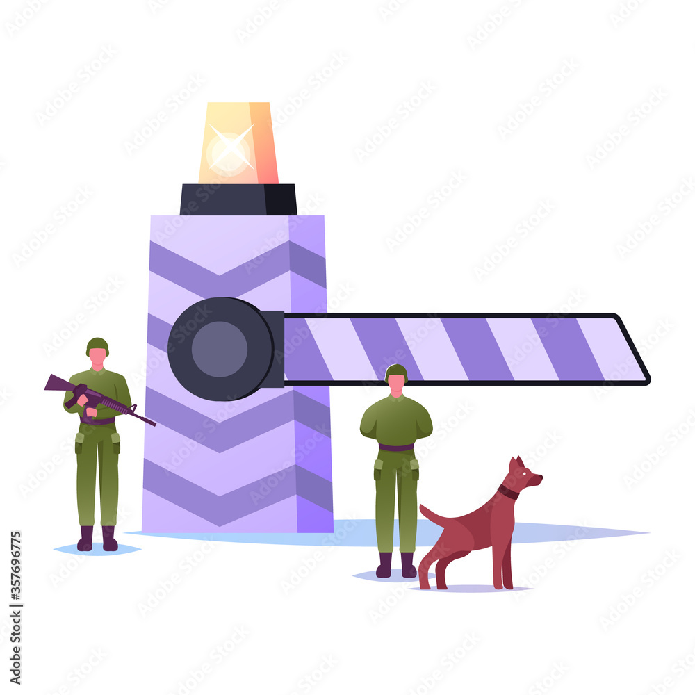Border Guard Characters with Gun and Dog Protect Border from Illegal ...