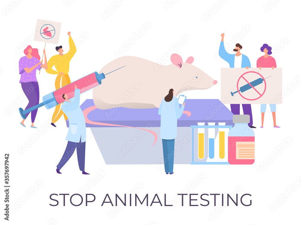 Stop animal testing, demonstration against cruelty, vector illustration ...
