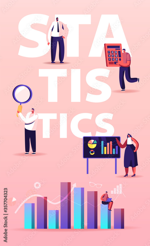Statistics Concept. Tiny Characters at Touch Screen and Huge Column ...