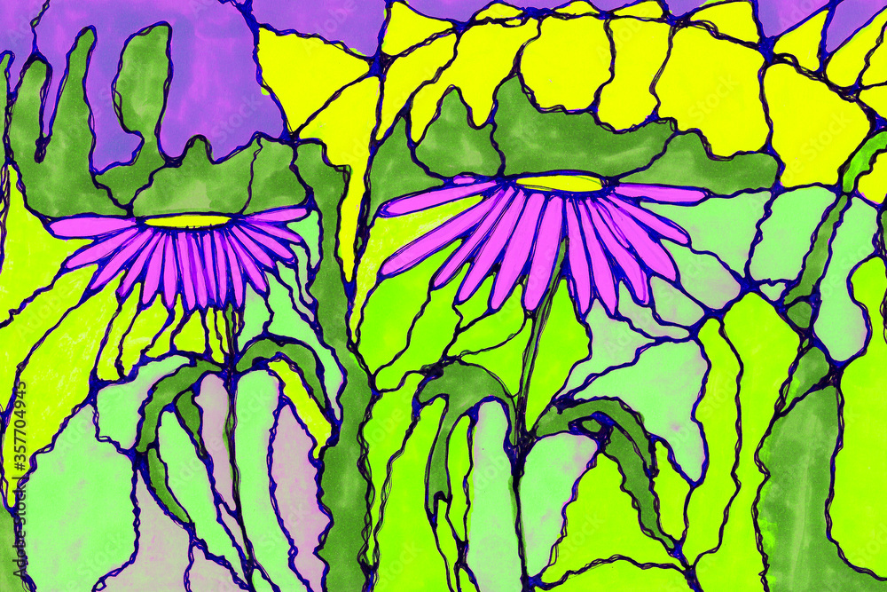 Flowers illustration. Neurographic design of the picture using multi ...