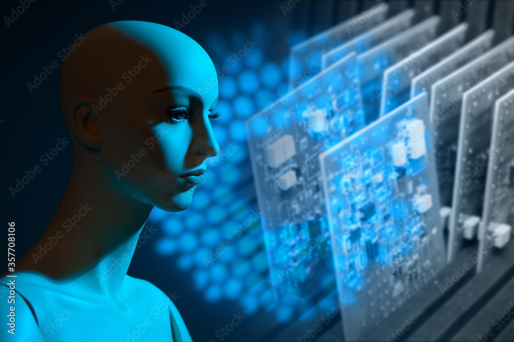 Computer boards next to the mannequin. Concept - training in robotics ...