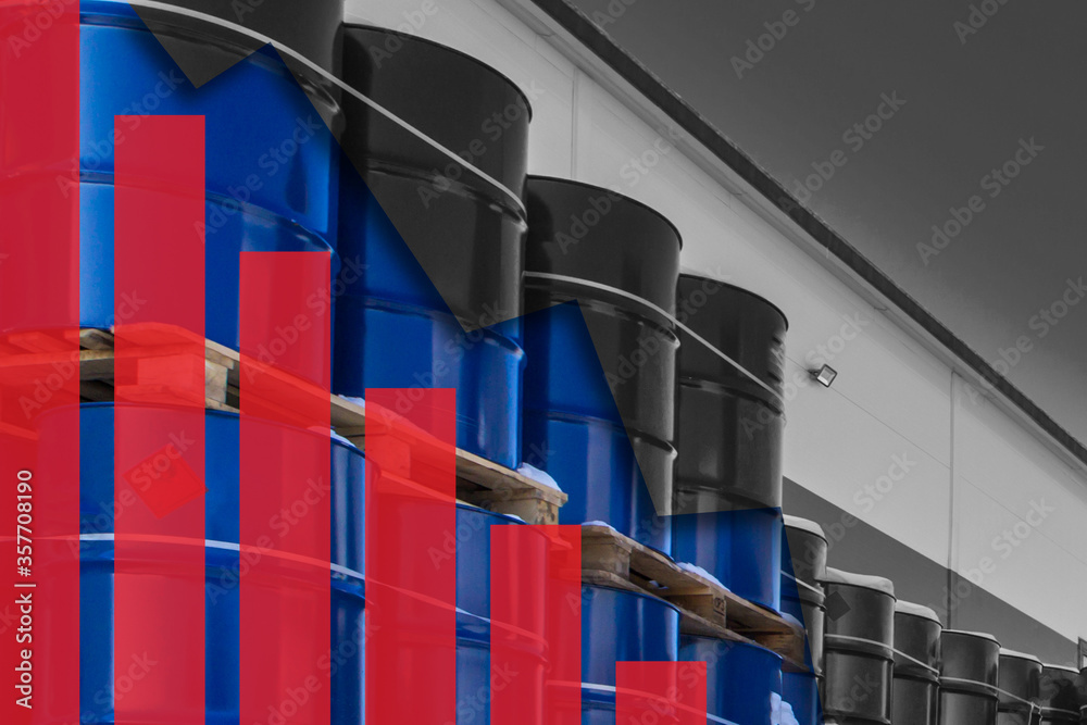 Fall in oil consumption. Concept - need for crude oil is reduced ...
