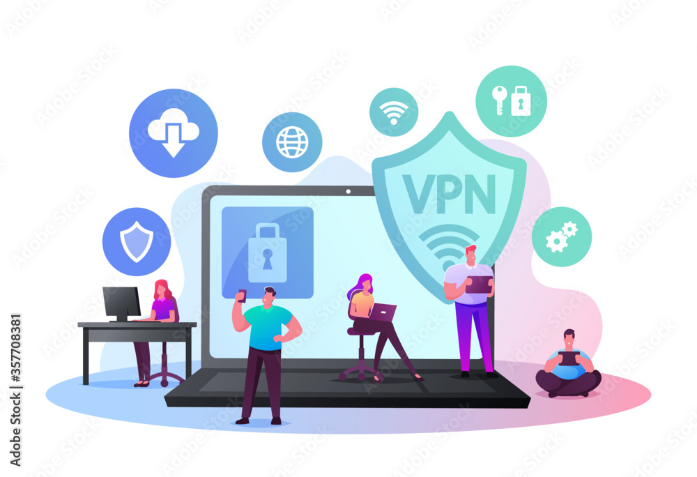 Virtual Private Network, VPN Concept. Tiny Characters around of Huge ...