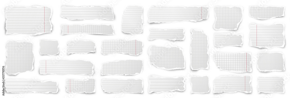 Ripped paper strips. Realistic crumpled paper scraps with torn edges ...