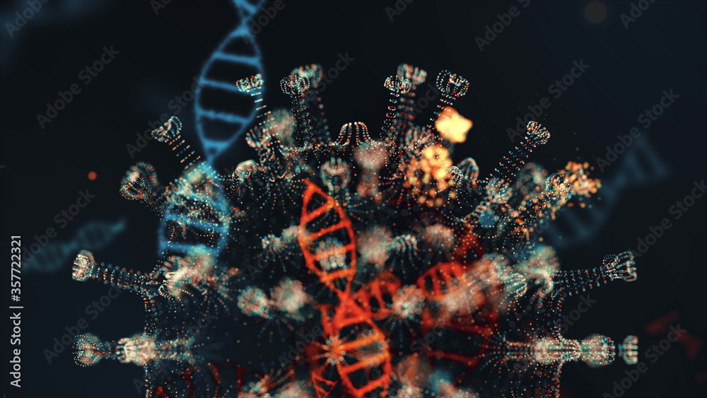 Virus coronavirus 2019-nCoV infection visualization. Pathogen cells ...