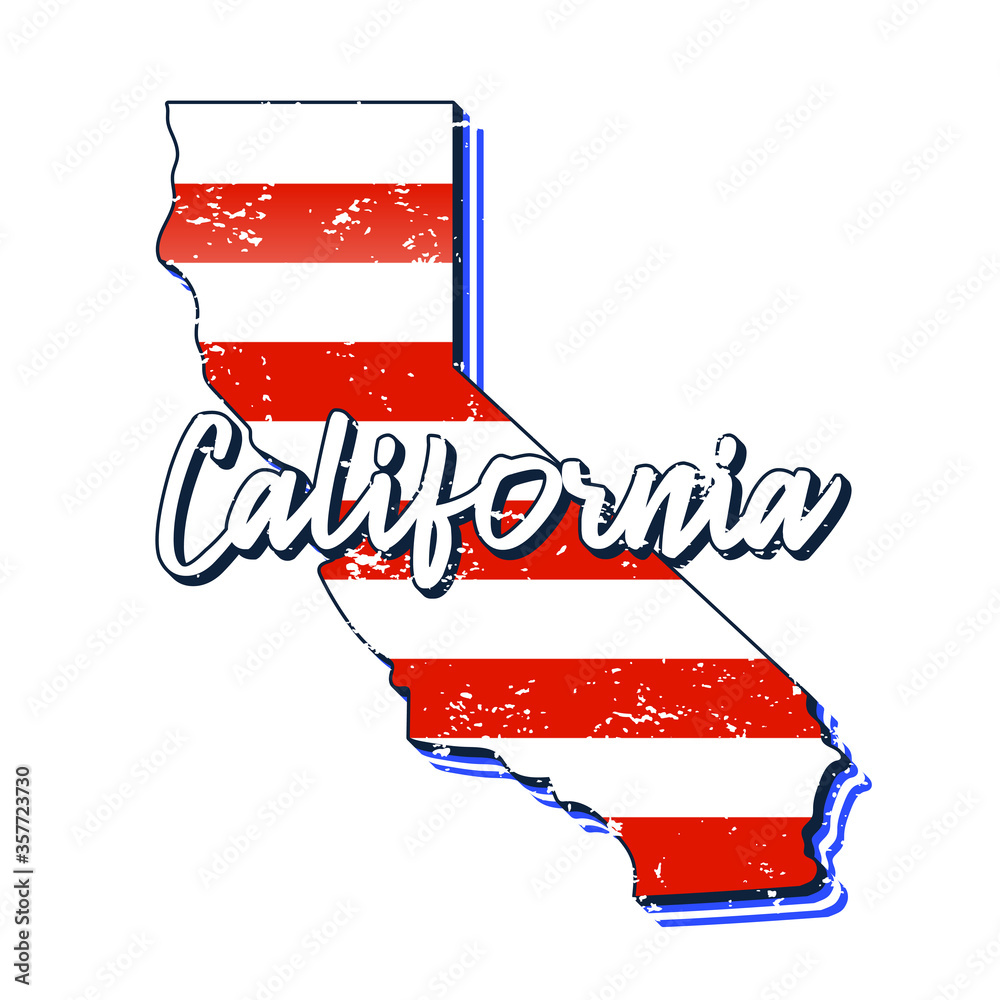 American flag in California state map. Vector grunge style with ...