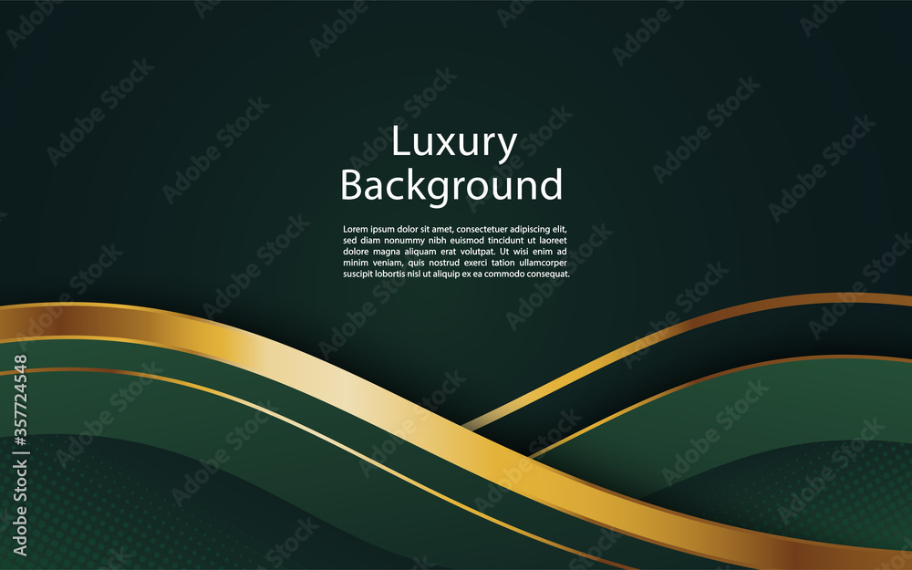 Abstract wavy luxury dark green and gold background. Graphic design ...