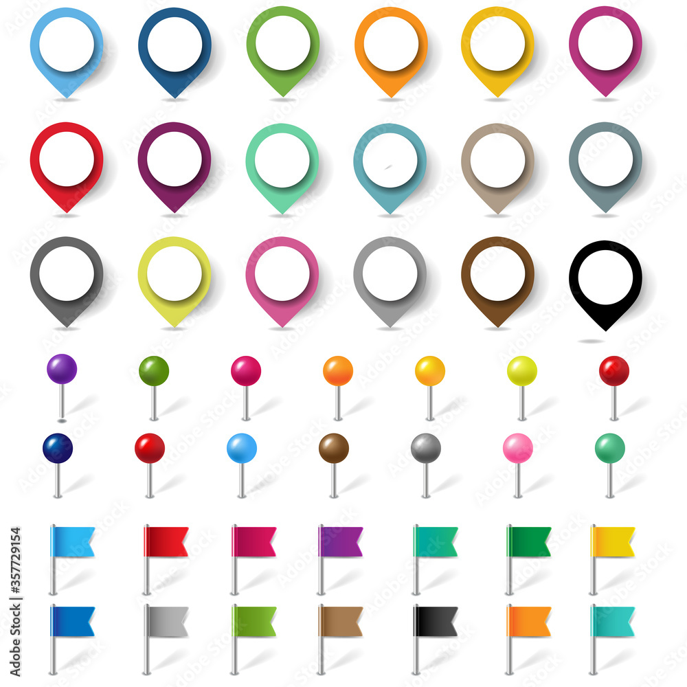 Colorful Location Pin Set Isolated White Background Gradient Mesh ...