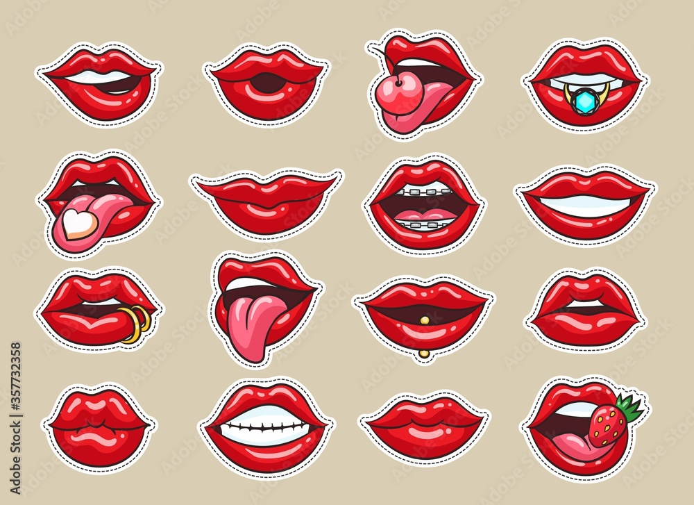 Cartoon lips stickers Stock Vector | Adobe Stock