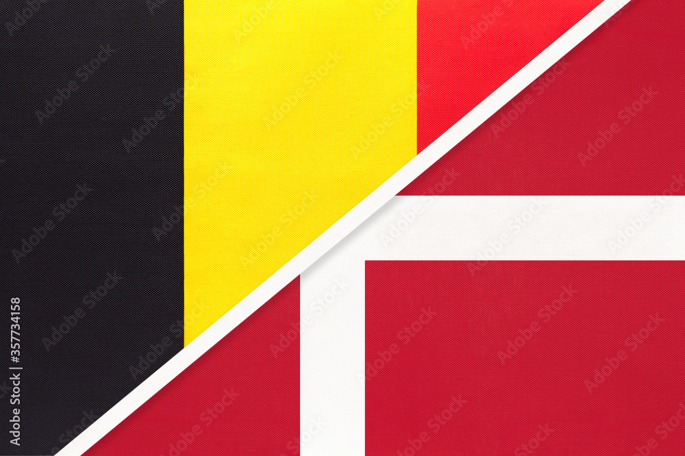 Belgium and Denmark, symbol of two national flags from textile ...