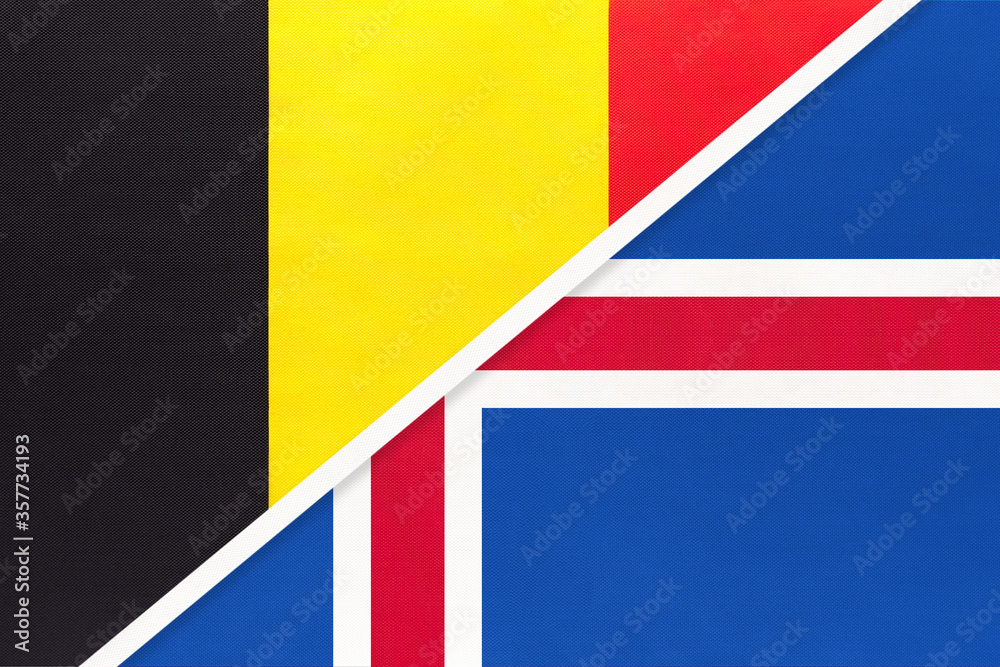 Belgium and Iceland, symbol of two national flags from textile ...