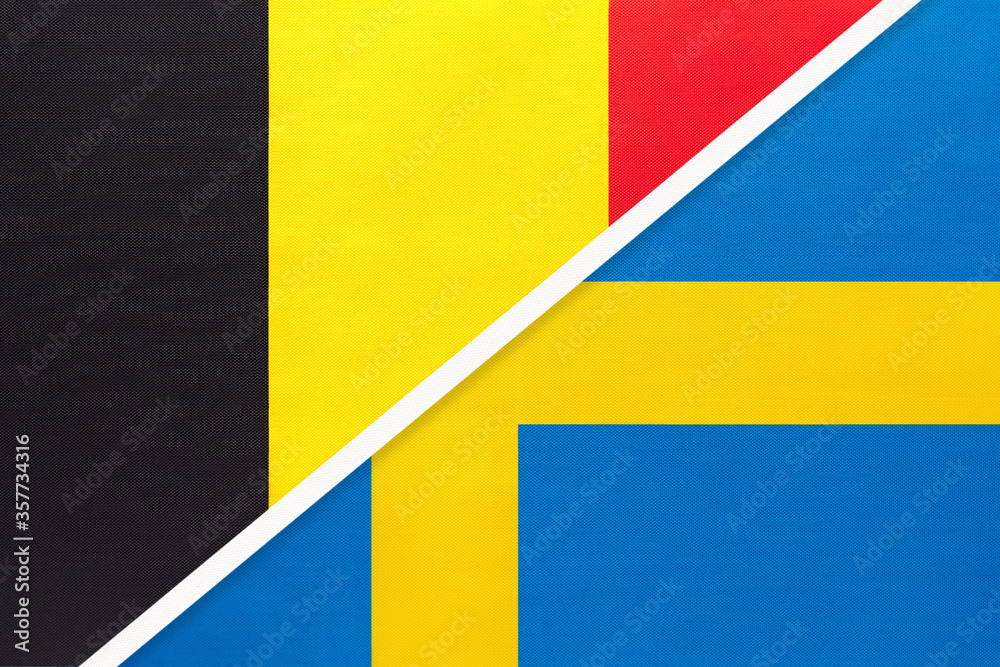 Belgium and Sweden, symbol of two national flags from textile ...