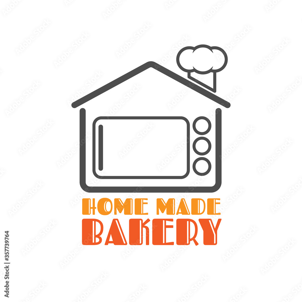 abstract bakery logo vector design. oven and house shape with lettering ...