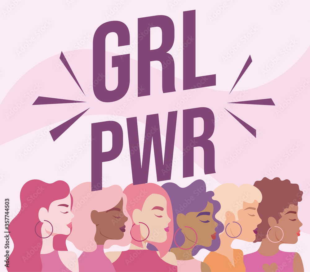 label girl in power with portraits of beautiful women เวกเตอร์สต็อก ...